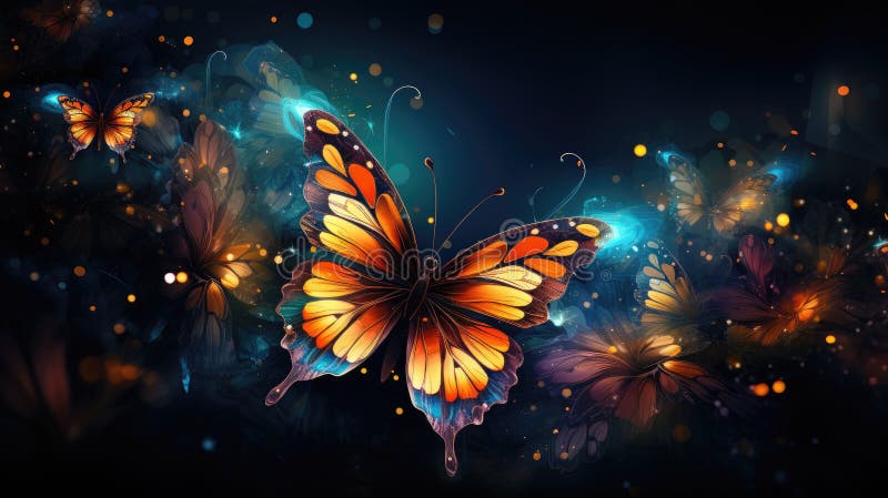 Beautiful Abstract Butterfly, Surreal Glowing Butterfly in Dark Space ...