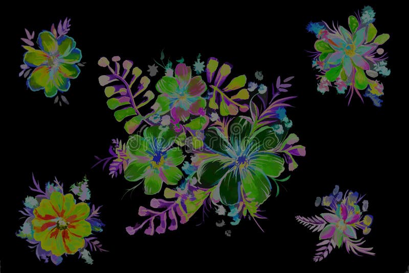 Beautiful Abstract Flowers on a Black Background Stock Illustration ...