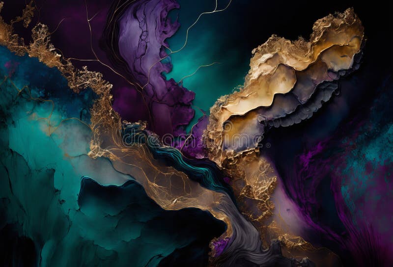 Beautiful Abstract Fluid Art Background Texture. Ink and Gold Mixed ...