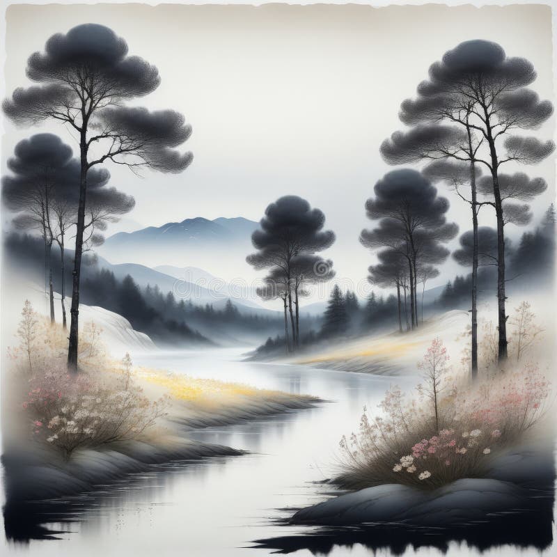 Beautiful Abstract Generative AI Landscape Stock Illustration ...