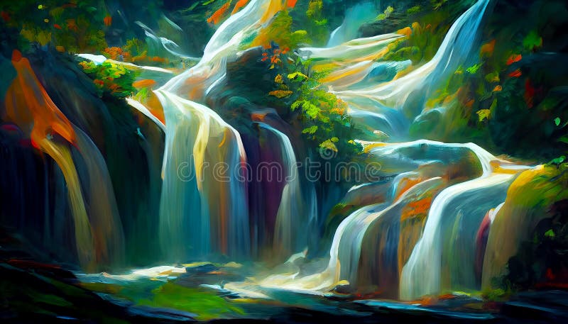 Beautiful Abstract Mountain Waterfall Stream in the Forest. Artistic ...