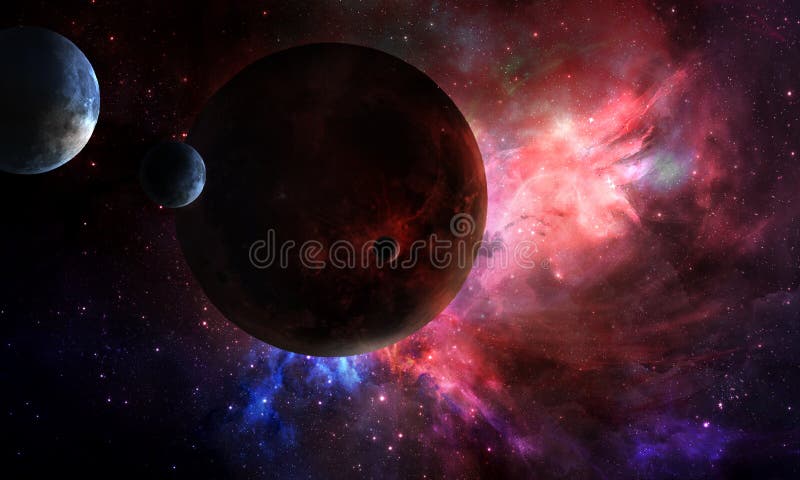 Beautiful Abstract Red Moon, Planet in Space on Starry Sky, Abstract ...