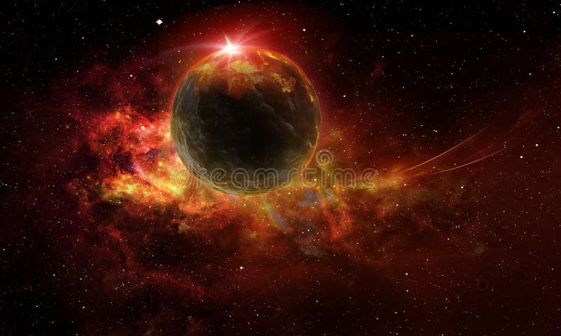Beautiful Abstract Red Planet in Space on Starry Sky, Abstract Space 3d ...