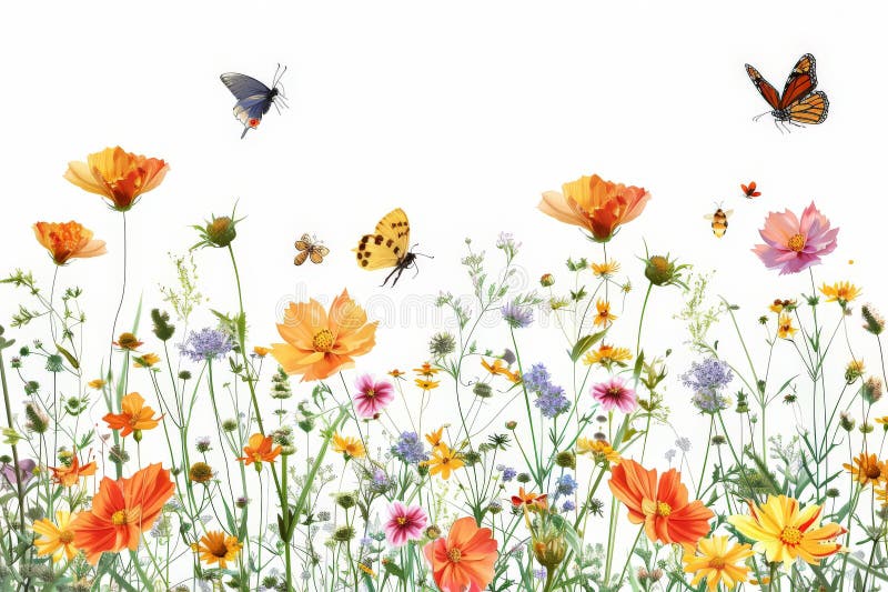 Beautiful Abstract Spring Floral with Bees and Butterflies Vector ...
