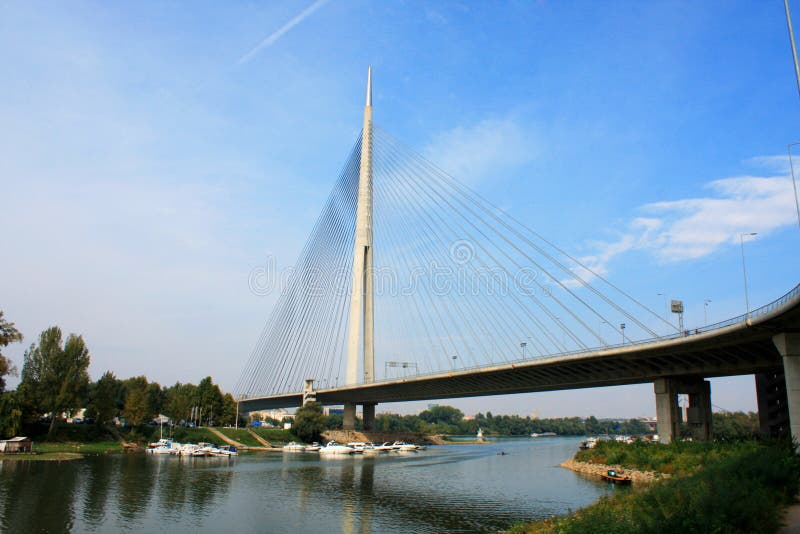 Beautiful Ada Bridge in Belgrade, Serbia Stock Image - Image of river ...
