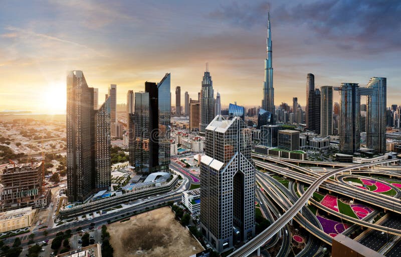 Beautiful Aerial Sunrise in Dubai Centre with Panoramic Skyline View ...