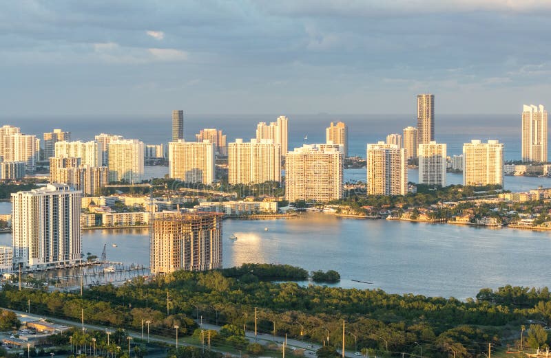 Beautiful Aerial Sunset View of Miami Beach from Helicopter Stock Image ...