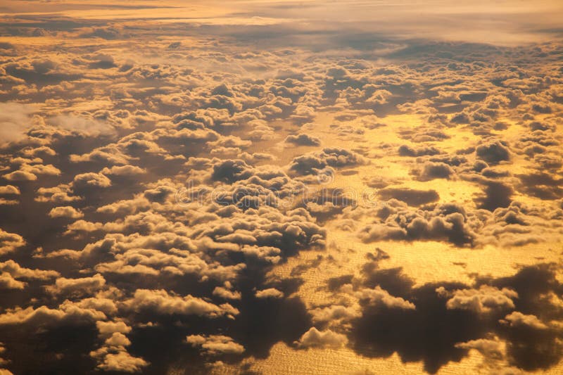 Beautiful Aerial View Above Clouds with Sunset. Airplane View, Stock ...