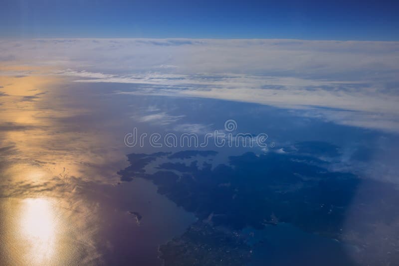 Beautiful Aerial View Above Clouds at Sunset. Cloudscape with Blue Sky ...