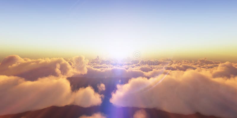 Beautiful Aerial View Above Clouds with Sunset Stock Illustration ...