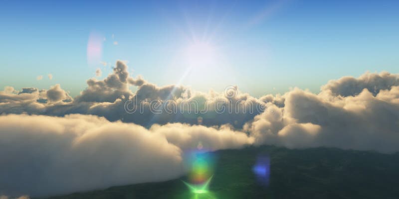 Beautiful Aerial View Above Clouds with Sunset Stock Illustration ...