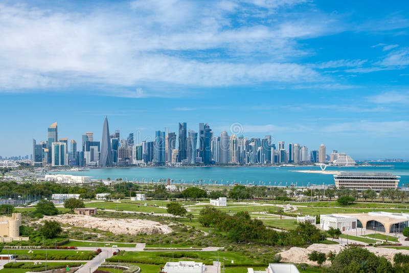 Beautiful Aerial View of Doha Skyline from Corniche Bidda Park ...
