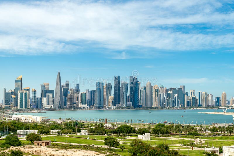 Beautiful Aerial View of Doha Skyline from Corniche Bidda Park ...