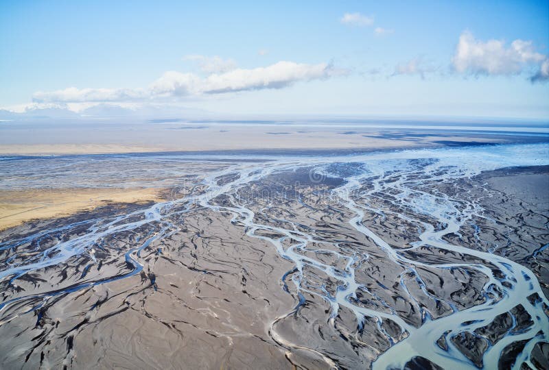 Beautiful Aerial View of Glacier River System in Iceland. Stock Photo ...