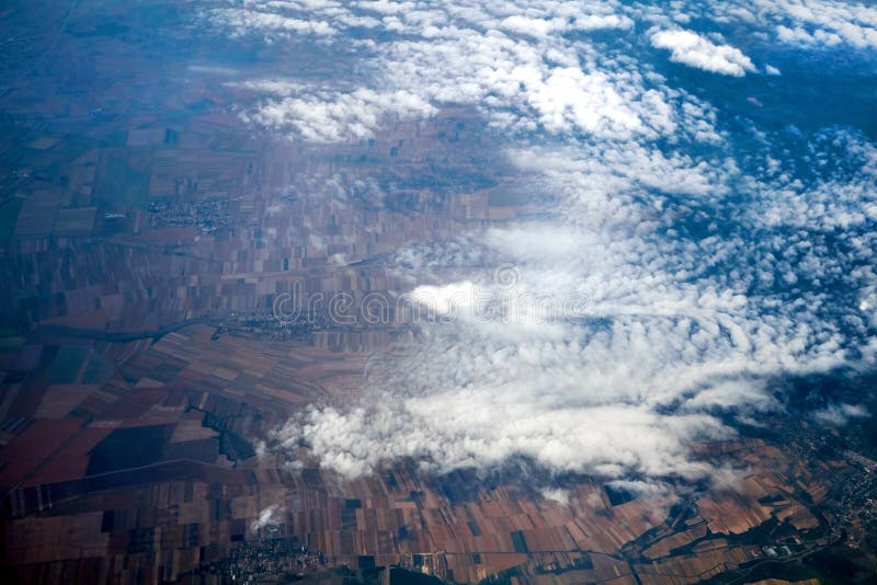 Aerial View of the Land, Fields, and Clouds Stock Image - Image of ...