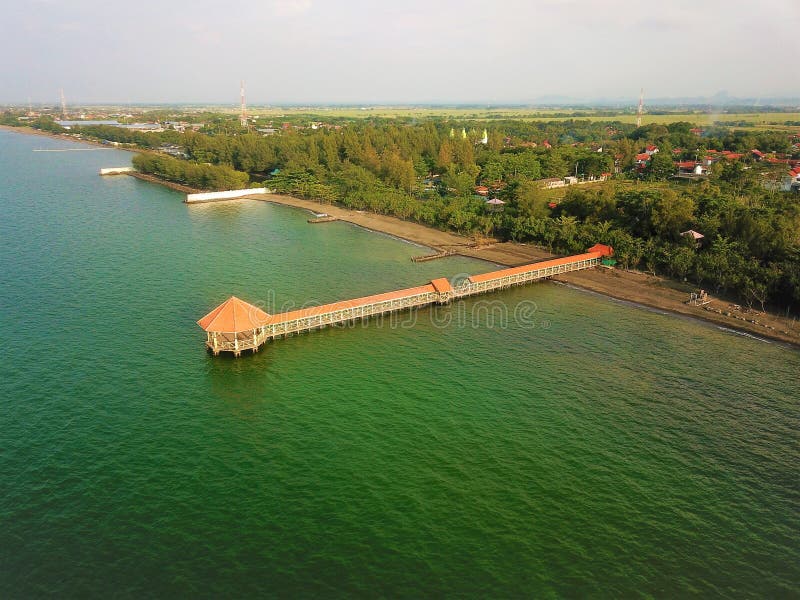 Beautiful Aerial View of the Pier on the Beach, in Bandung, West Java ...