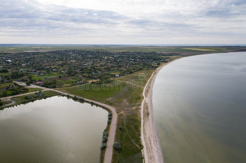Aerial View of Spit in River on Cloudy Day Stock Photo - Image of ...