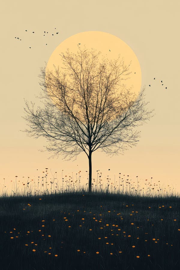 Aesthetic Tree Minimal Artwork Stock Illustration - Illustration of ...