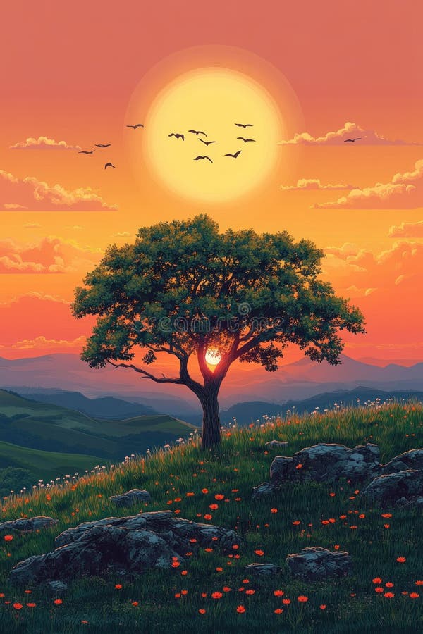 Aesthetic Tree Minimal Artwork Stock Illustration - Illustration of ...