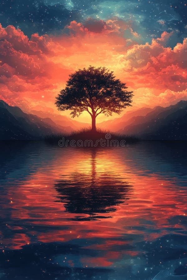 Aesthetic Tree Minimal Artwork Stock Illustration - Illustration of ...