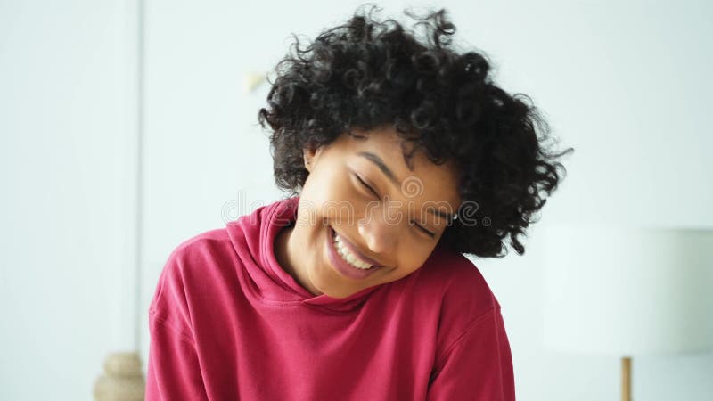 Beautiful African American Girl With Afro Hairstyle Smiling Close Up