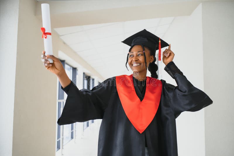 Beautiful African Female Student with Graduation Certificate Stock ...