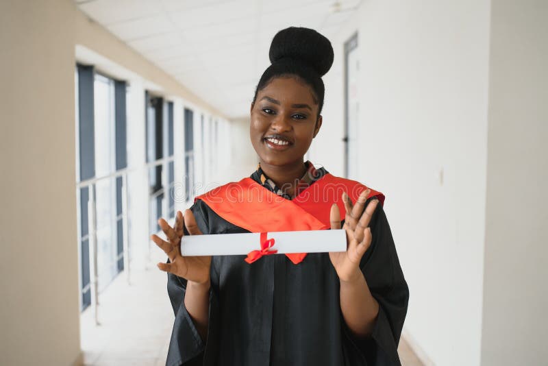 Beautiful African Female Student with Graduation Certificate Stock ...