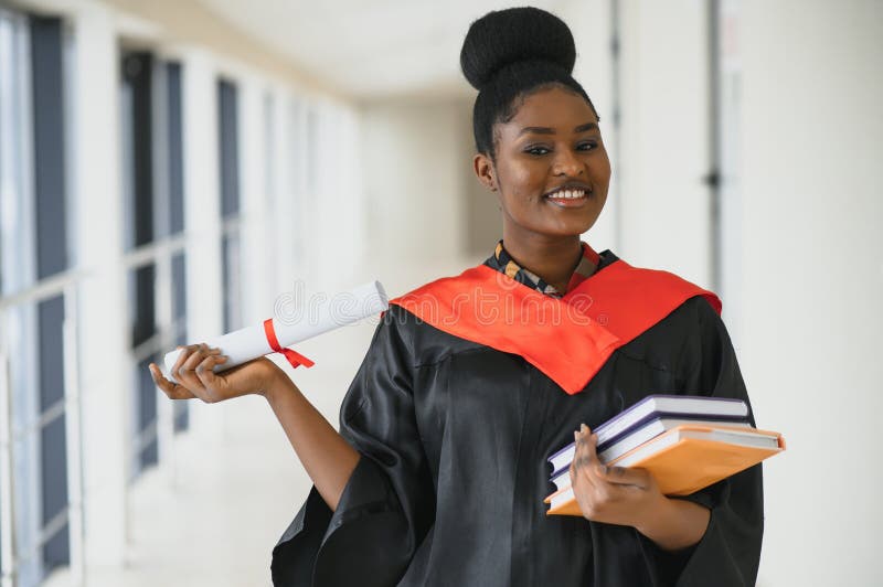 Beautiful African Female Student with Graduation Certificate Stock ...