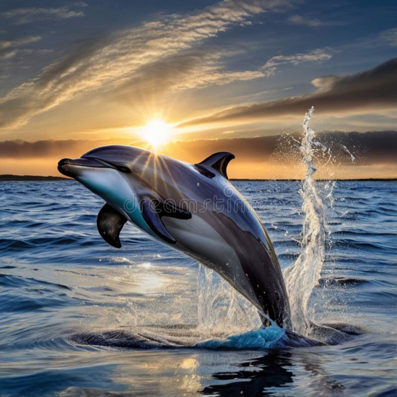 Beautiful Realistic Dolphin Jump in the Sea Stock Illustration ...