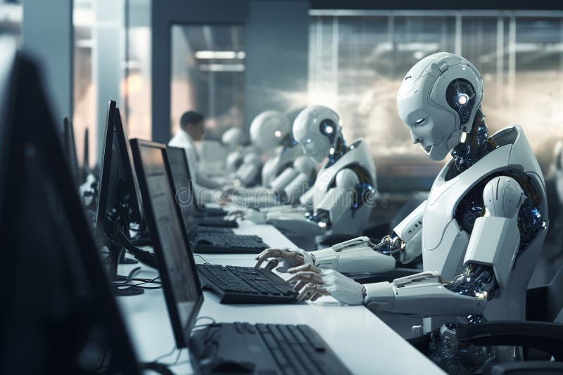 AI Robots Using Multiple Computers Working Monitoring Data in Office ...