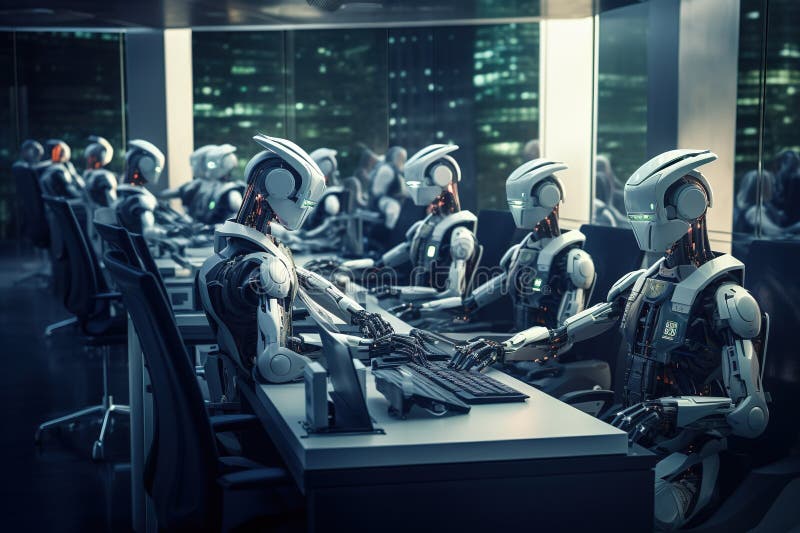 AI Robots Using Multiple Computers Working Monitoring Data in Office ...
