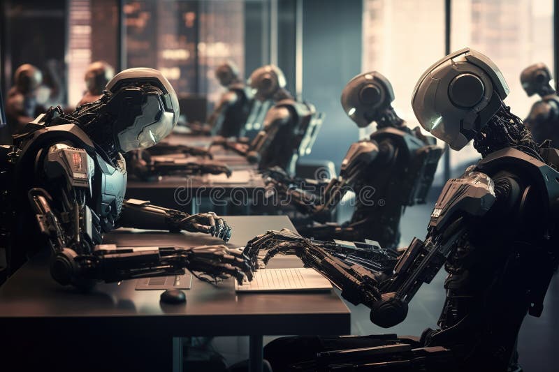 AI Robots Using Multiple Computers Working Monitoring Data in Office ...