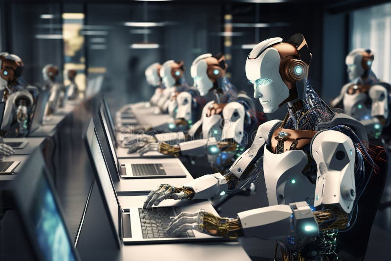 AI Robots Using Multiple Computers Working Monitoring Data in Office ...