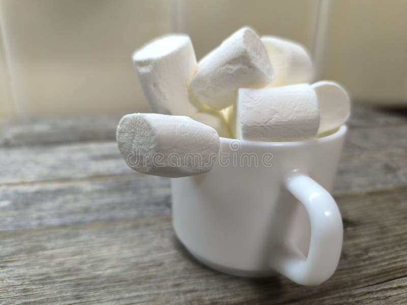 Beautiful, Airy, Pale White Marshmallow in a White Cup on the Table ...