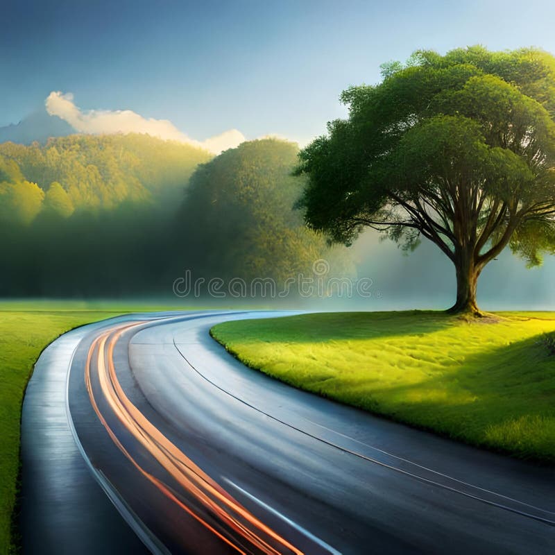 Beautiful Alley through the Lush Green Forest Stock Illustration ...