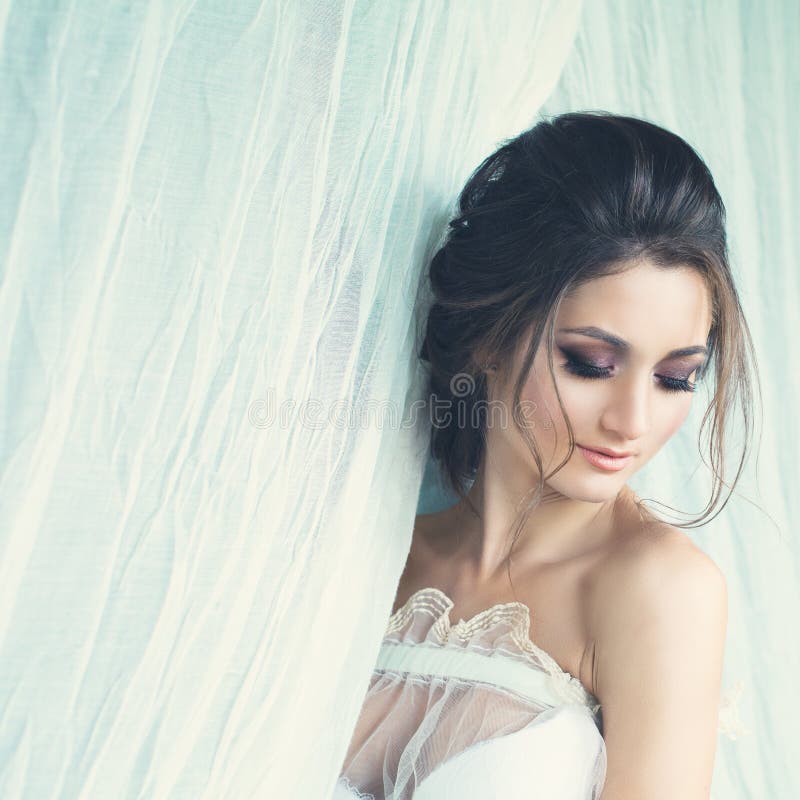 Beautiful Alluring Young Woman In Lingerie With Glamorous Face Stock