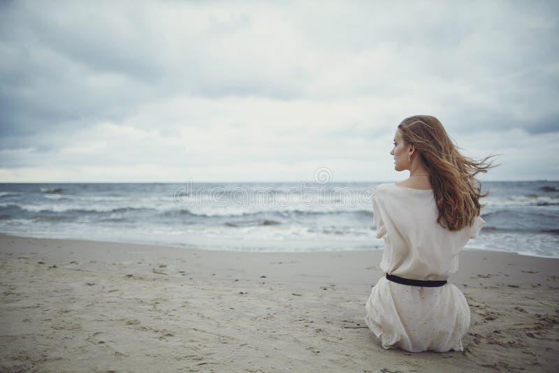 Beautiful Alone Girl on the Beach Stock Image - Image of light, outdoor ...