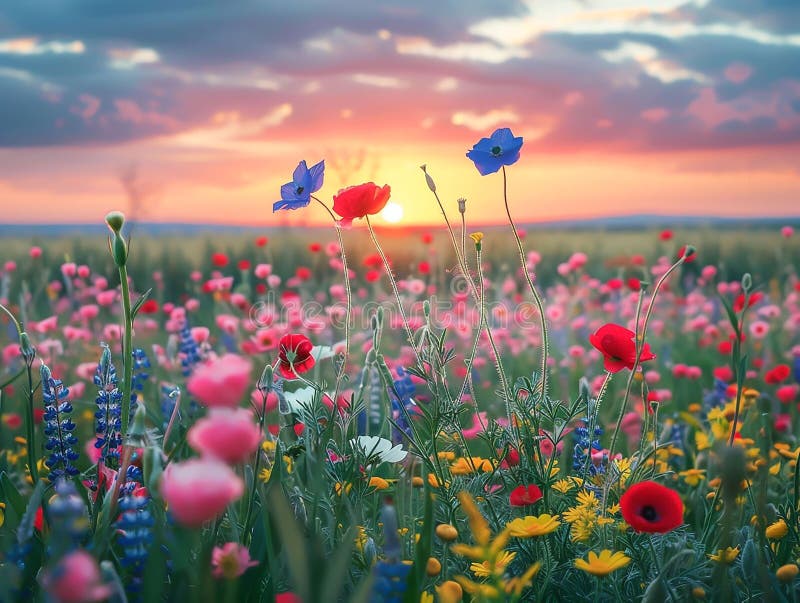 Beautiful and Amazing Flower Field in Daylight Stock Illustration ...