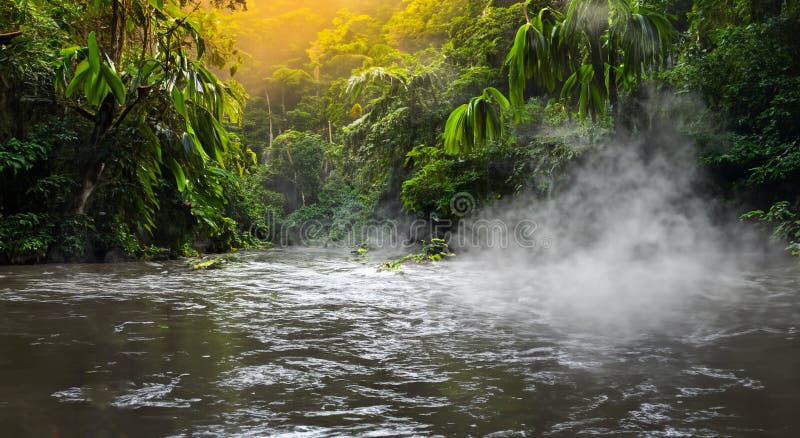 Beautiful Amazon River with a Sunbeam in the Background Stock ...