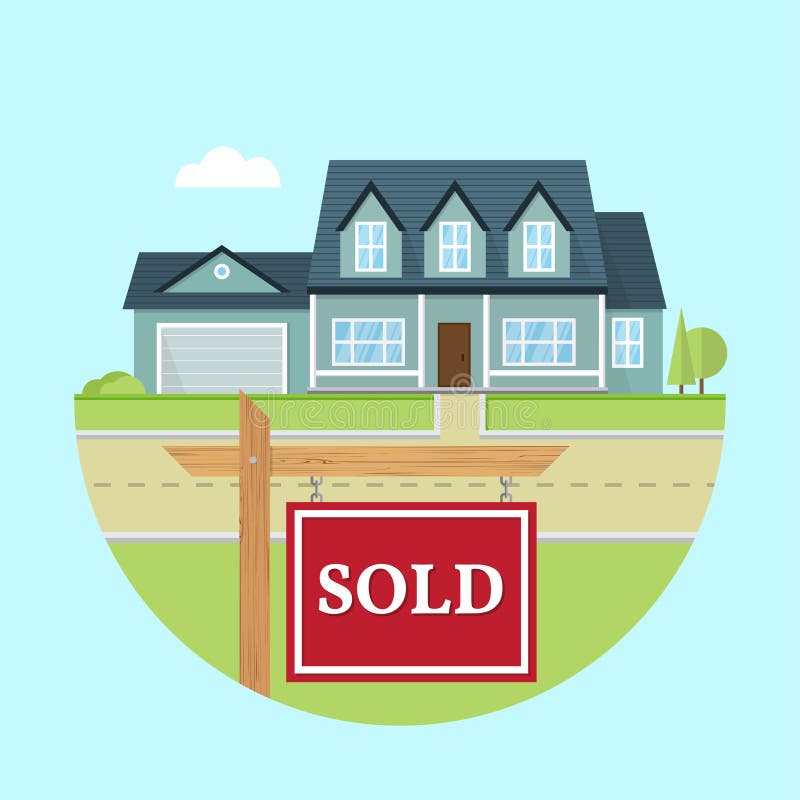 Beautiful American House on the Blue Background with SOLD Sign Stock ...
