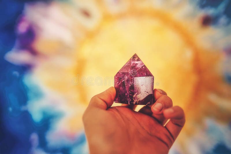 Beautiful Amethyst Crystal in Hand. Stock Image - Image of closeup ...