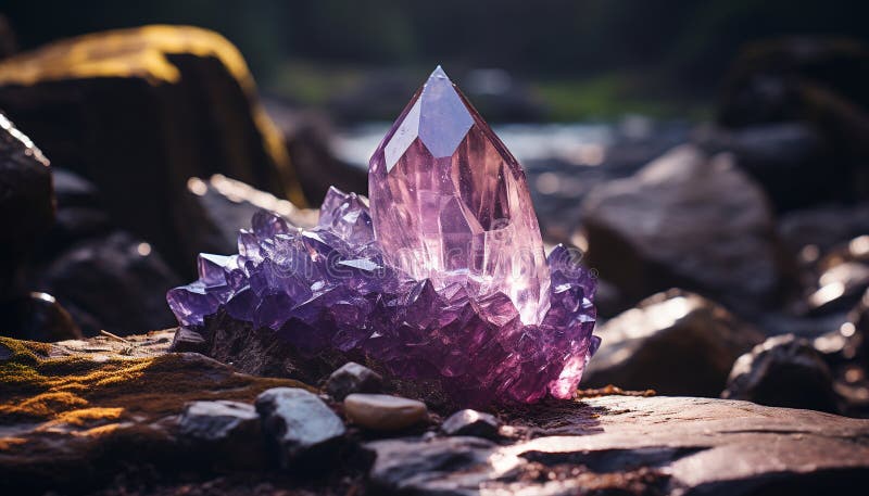 Beautiful Amethyst Stone on Rocks Stock Illustration - Illustration of ...