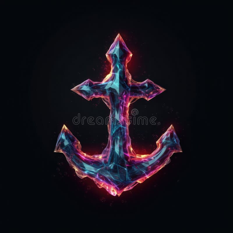 Beautiful Anchor Shape in Red Purple Fire on Black Background ...