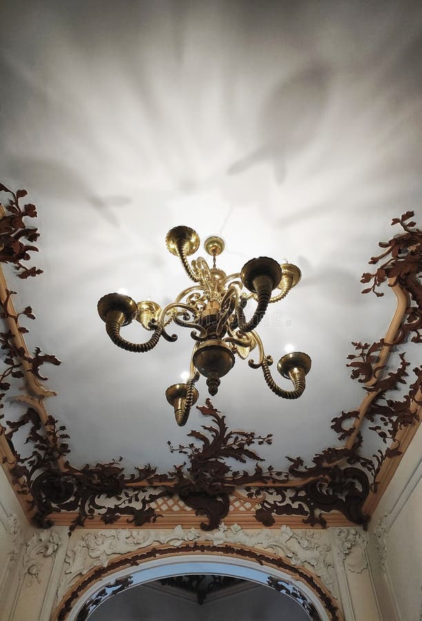 Beautiful Ancient Copper Chandelier on the Ceiling with Patterns in the ...
