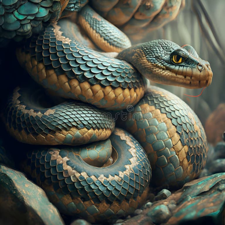 Beautiful Ancient Green Python Snake. Ai Generated Stock Illustration ...