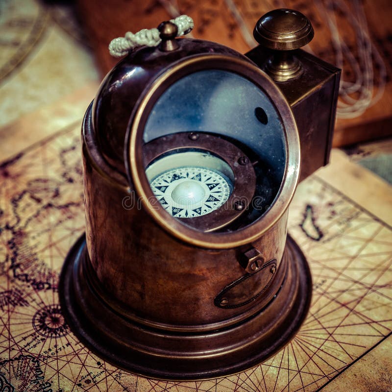 Beautiful Ancient Nautical Compass Stock Photo - Image of metal ...