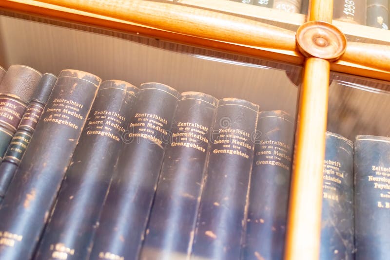 Beautiful Ancient Old Books on Shelf in the Library Stock Photo - Image ...