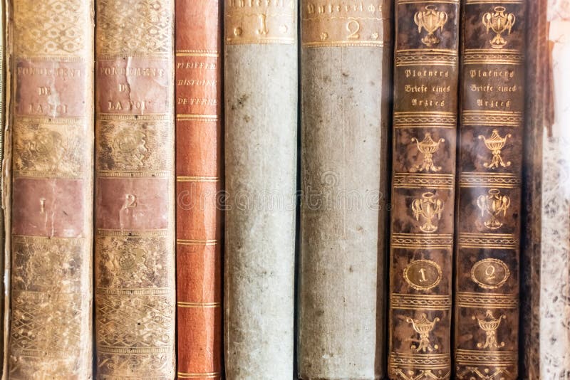 Beautiful Ancient Old Books on Shelf in the Library Stock Photo - Image ...