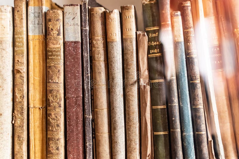 Beautiful Ancient Old Books on Shelf in the Library Stock Photo - Image ...