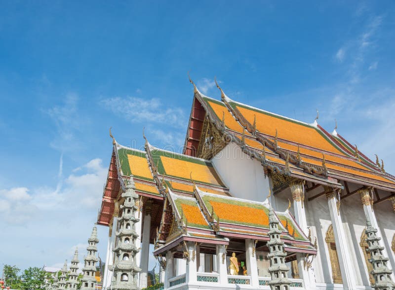 Beautiful Ancient Thai Temple Blue Sky Stock Image - Image of roof ...